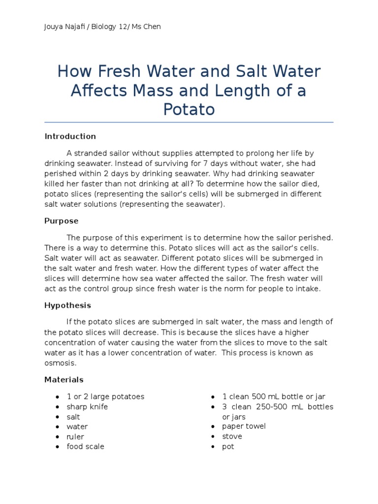 Osmosis Lab | PDF | Osmosis | Seawater