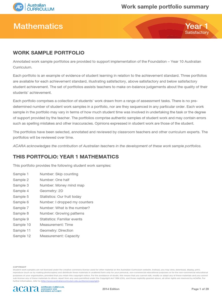 Year 1 Mathematics Portfolio Satisfactory | PDF | Copyright | Creative ...