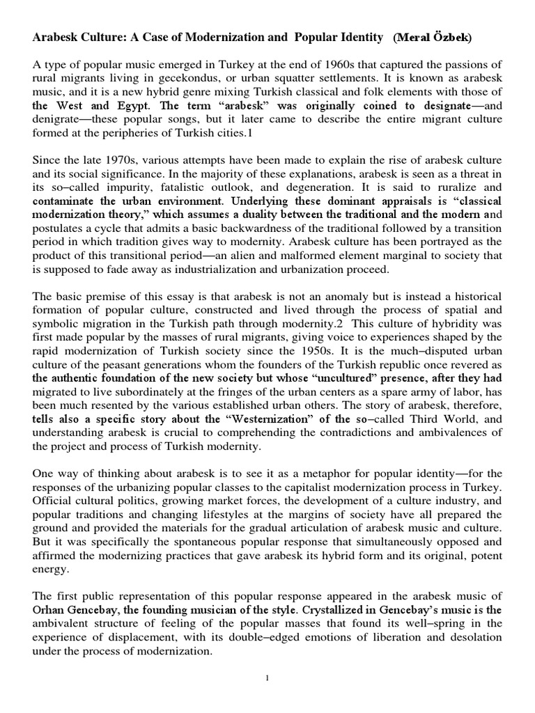 Arabesk Culture. A Case of Modernization and Popular Identity - Meral ...