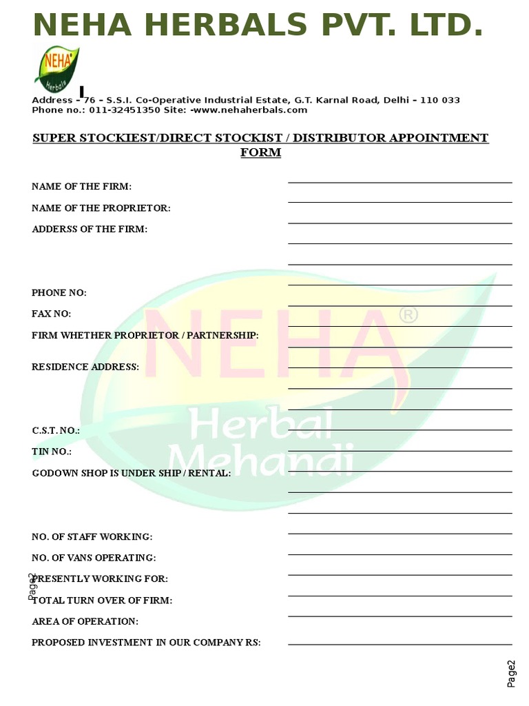 Stockiest - Appointment Form | PDF