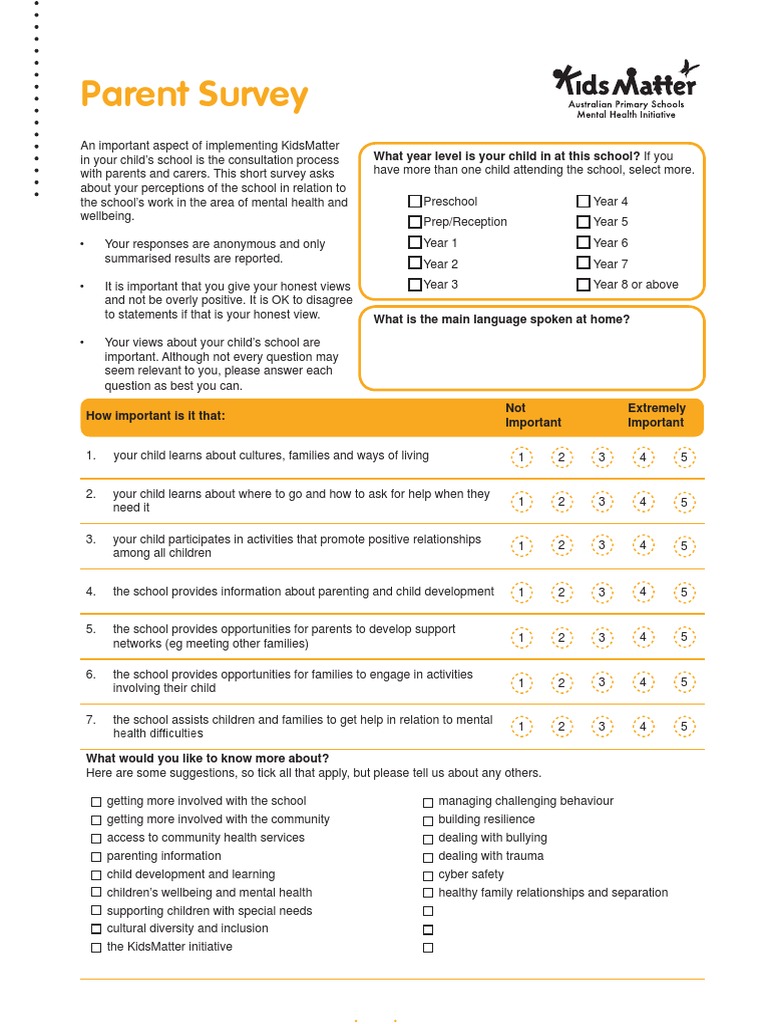 KidsMatter Parent Survey | PDF | Parenting | Relationships