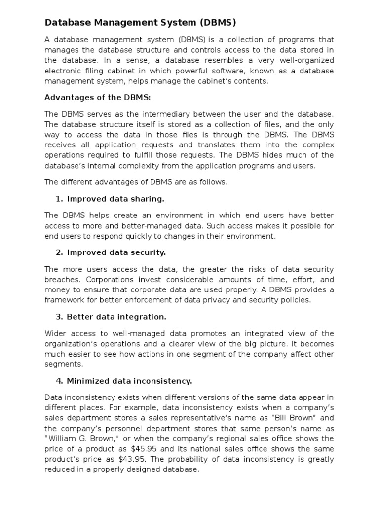Database Pros N Cons Pdf Databases Sales