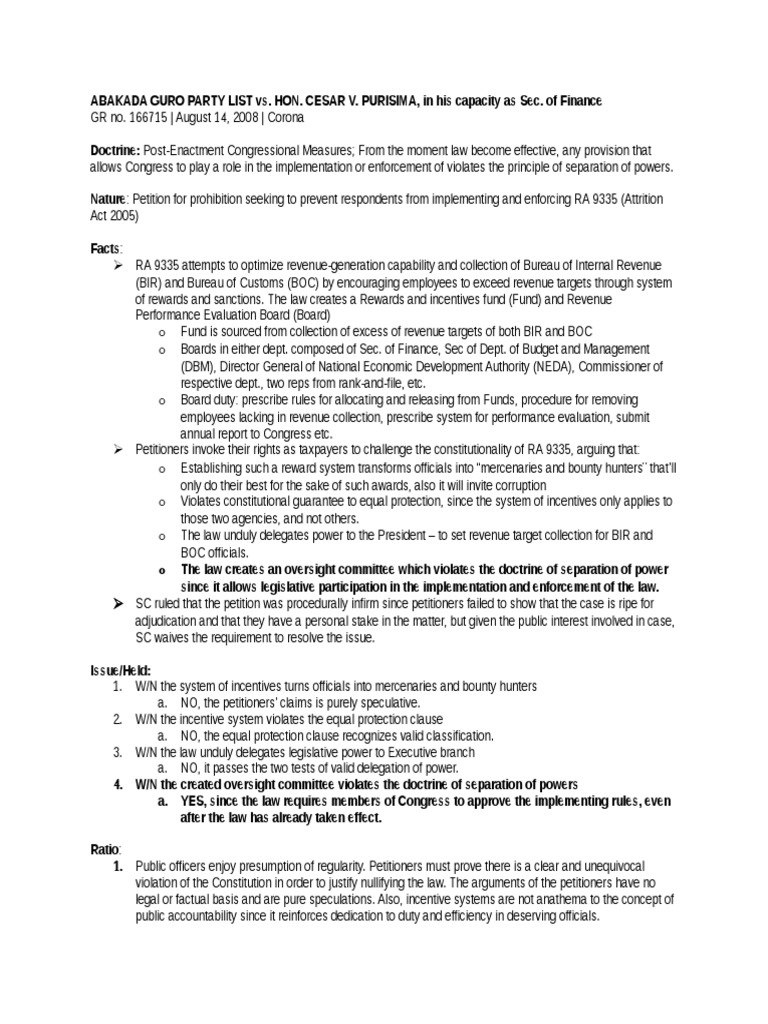 ABAKADA Vs Purisima 2008 Digest | PDF | United States Congress ...