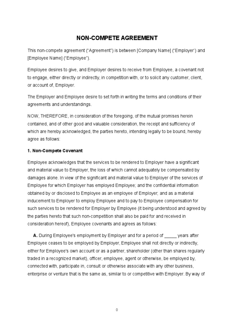 Non Compete Agreement | PDF | Consideration | Employment