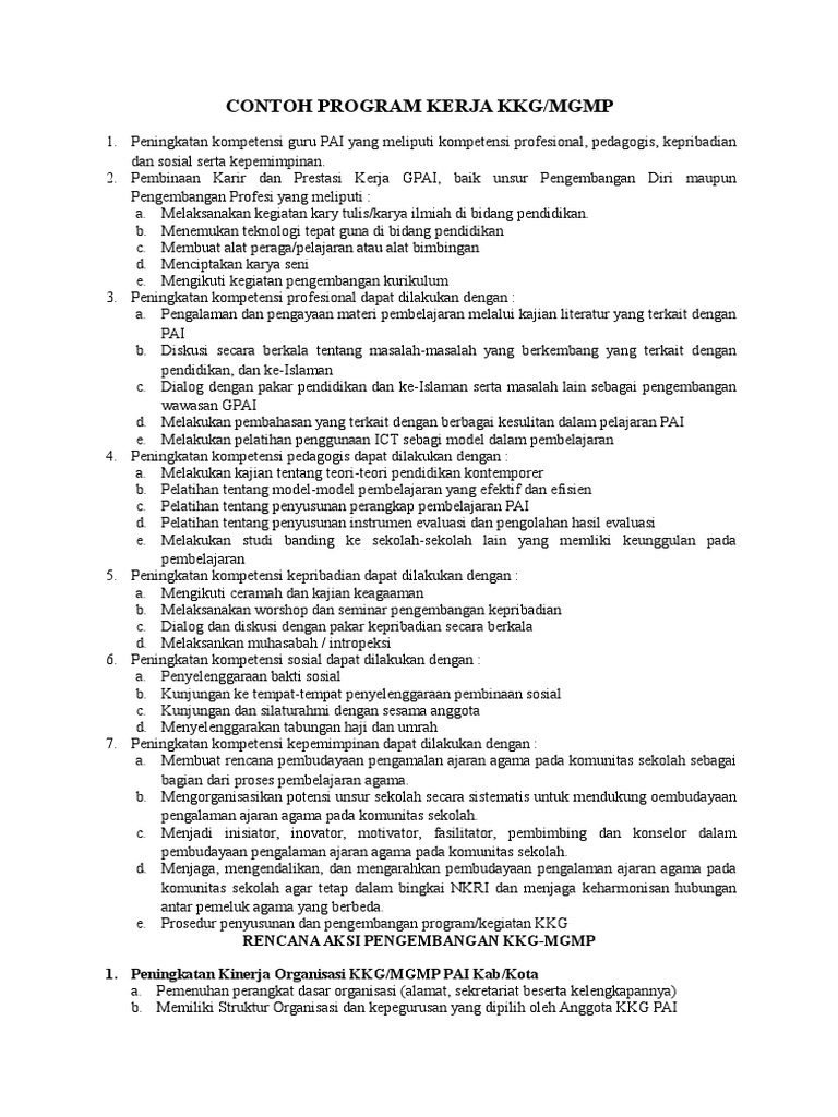 Contoh Program Kerja KKG | PDF