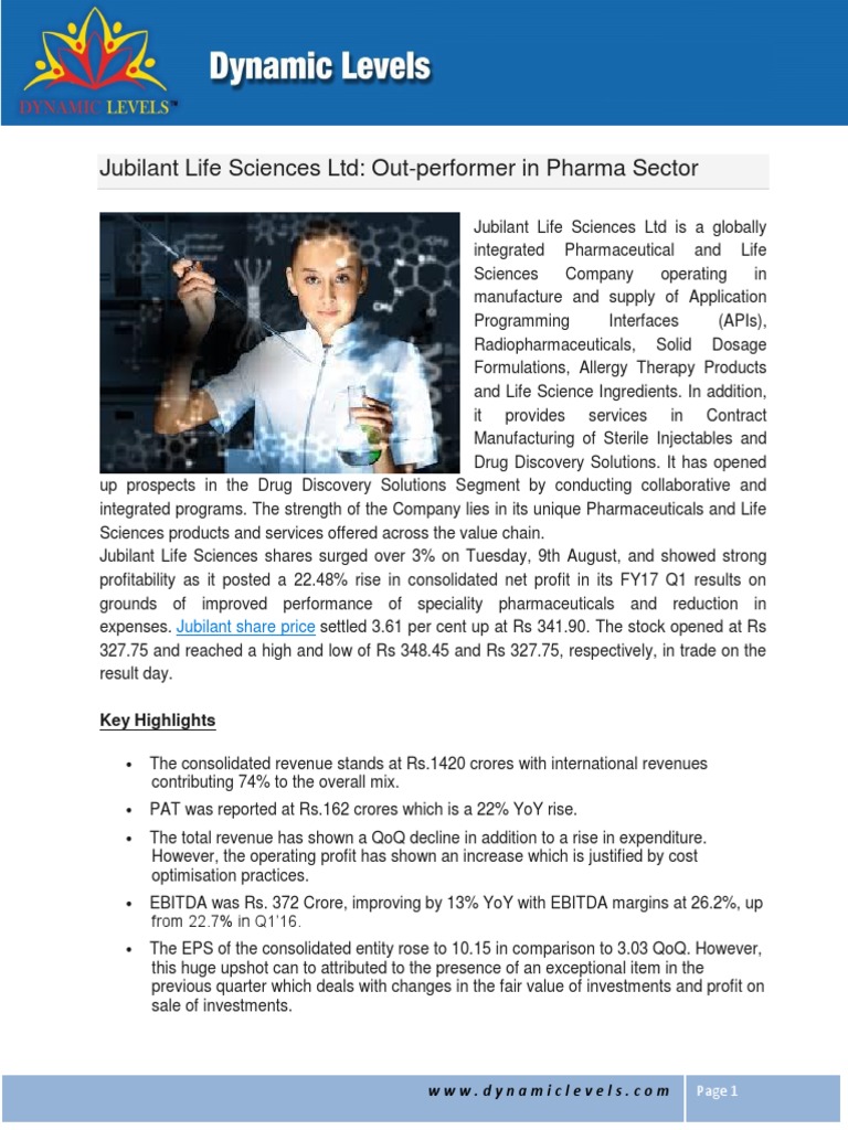 Jubilant Life Sciences LTD: Out-Performer in Pharma Sector: Key ...