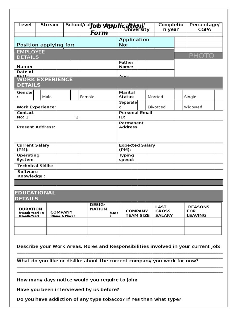 Job Application Form Template | PDF | Career & Growth | Computers