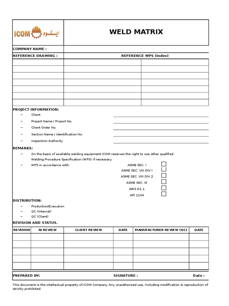 Weld Matrix Format 1 | PDF