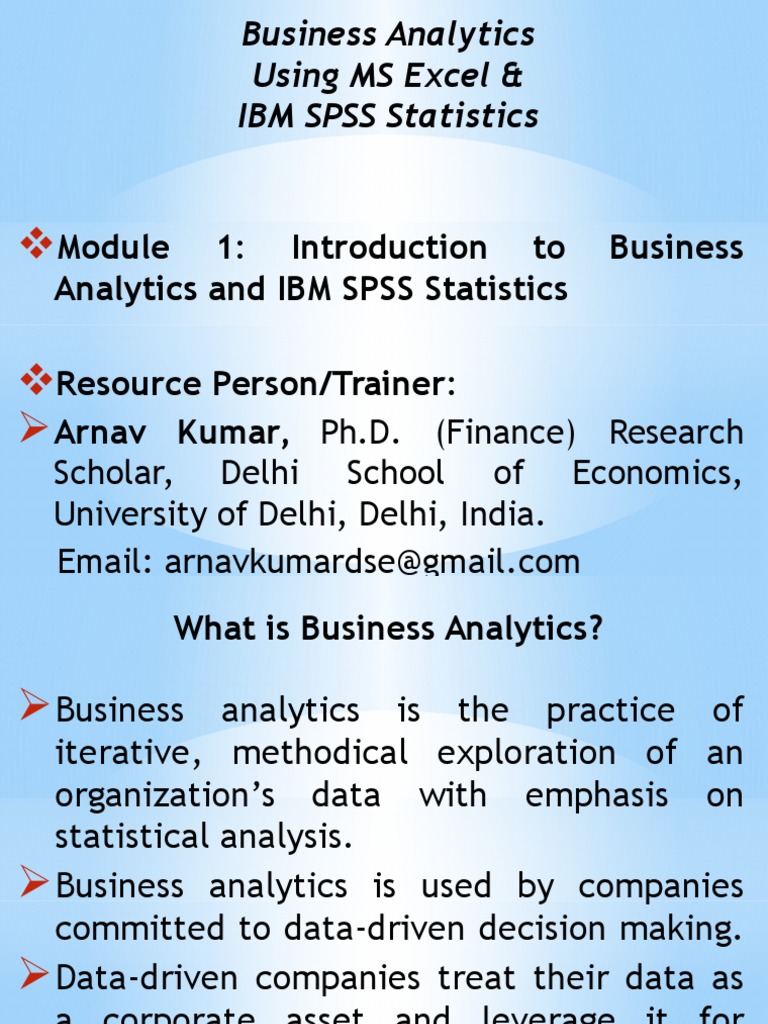 Introduction To Business Analytics & SPSS | PDF | Analytics | Spss