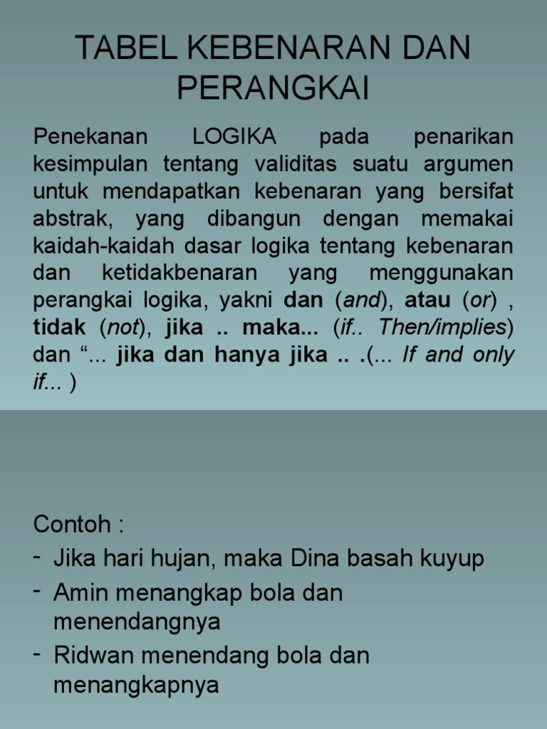 Logika Matematika - Tabel Kebenaran, Perangkai | PDF | Metode & Bahan Ajar