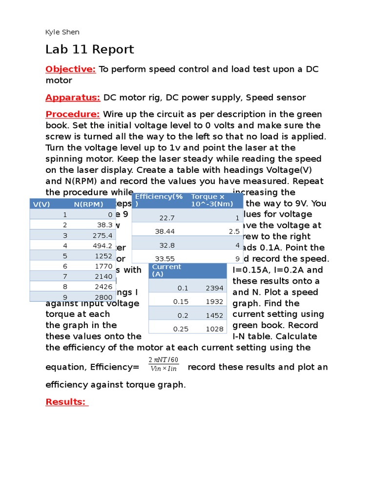 DC Motor Speed and Efficiency Analysis | PDF