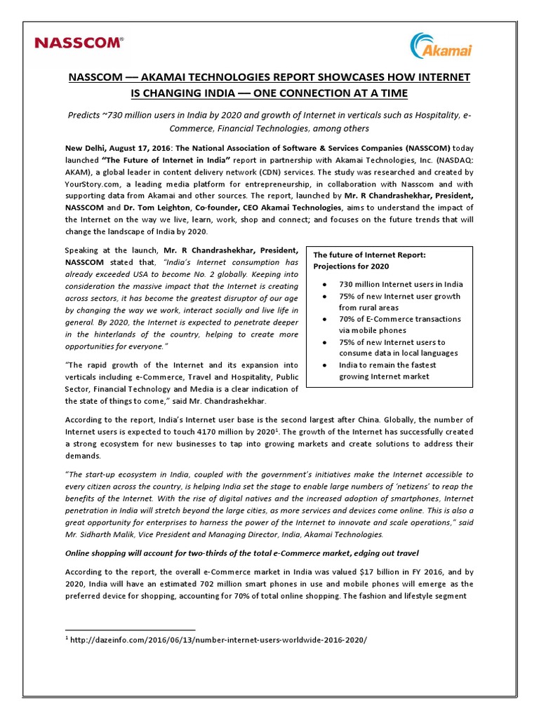 Press Release - NASSCOM - Rise of Internet | PDF | E Commerce | Internet