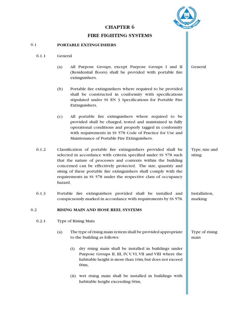 Singapore Building Code 2013 Chapter 6 Fire Fighting Systems | PDF ...