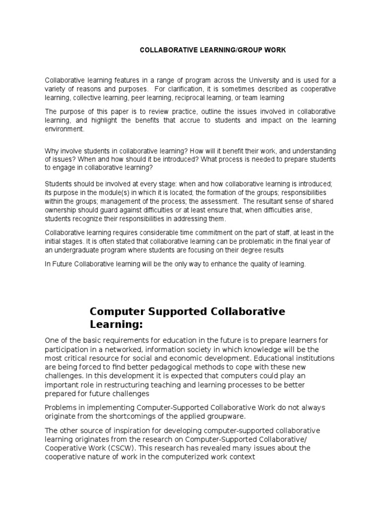 Computer Supported Collaborative Learning | PDF | Collaboration | Learning