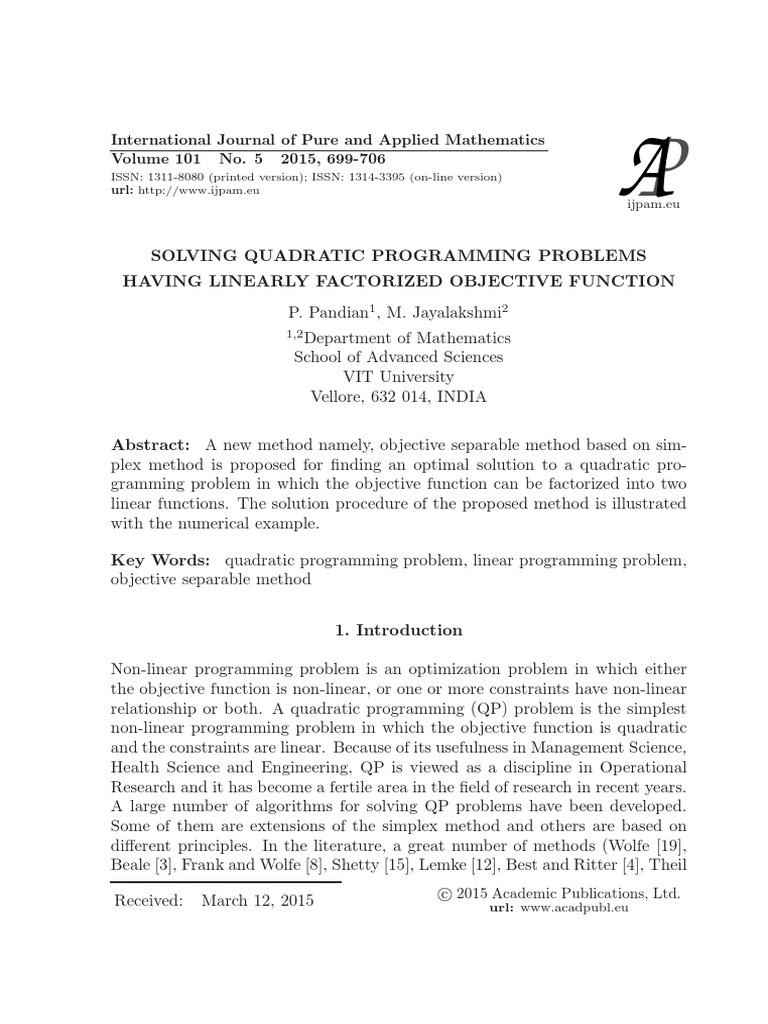 International Journal of Pure and Applied Mathematics No. 5 2015, 699-706 | PDF | Linear ...