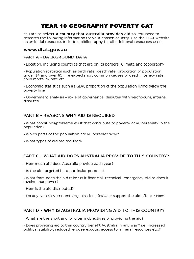 Year 10 Geography Poverty Cat Sem 2 2016 | PDF | Social Science