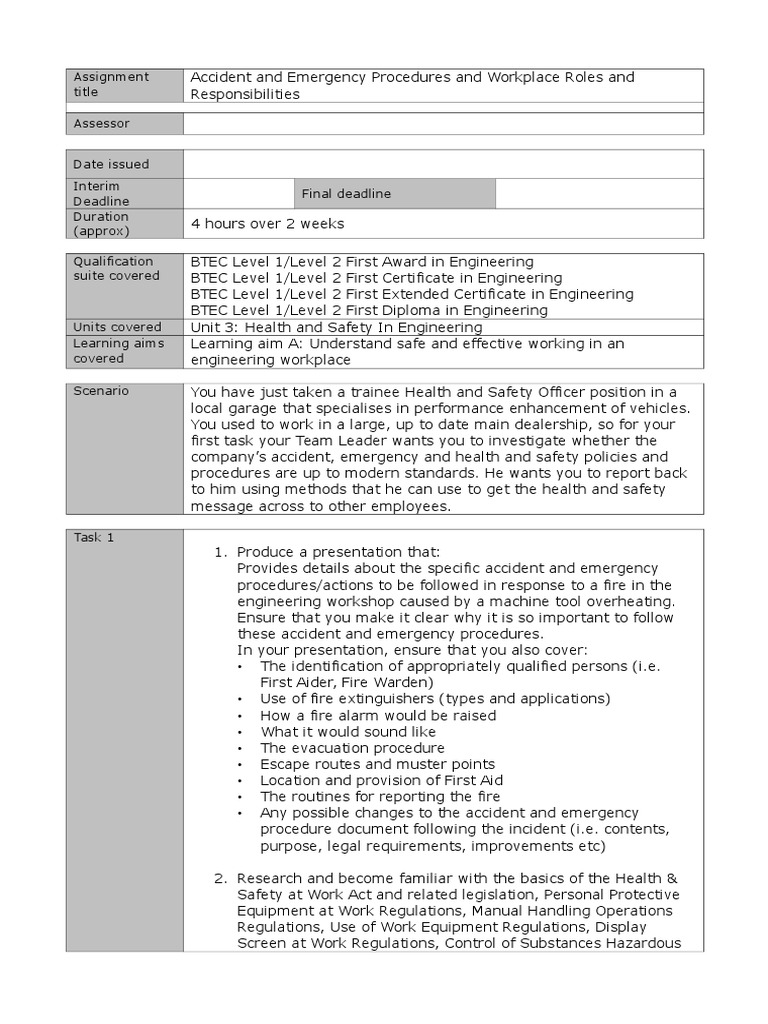 Engineering AAB Unit 3 LA A Assignment 1VT | PDF | Safety | Business