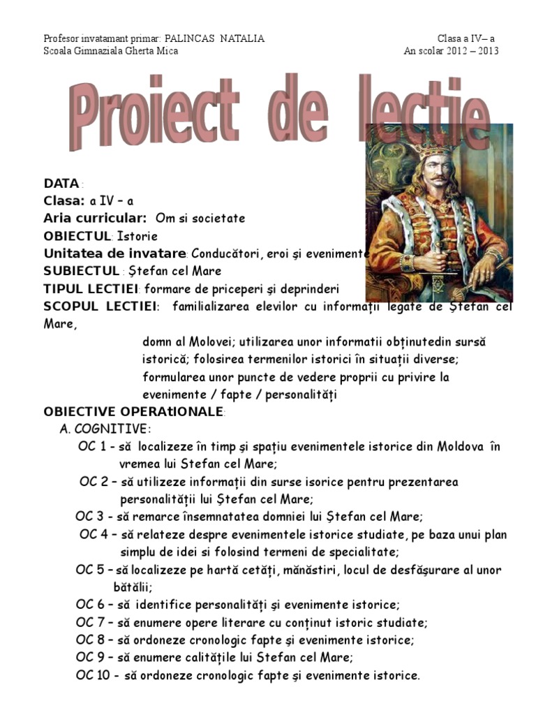0 Proiect Istorie Cls IV | PDF
