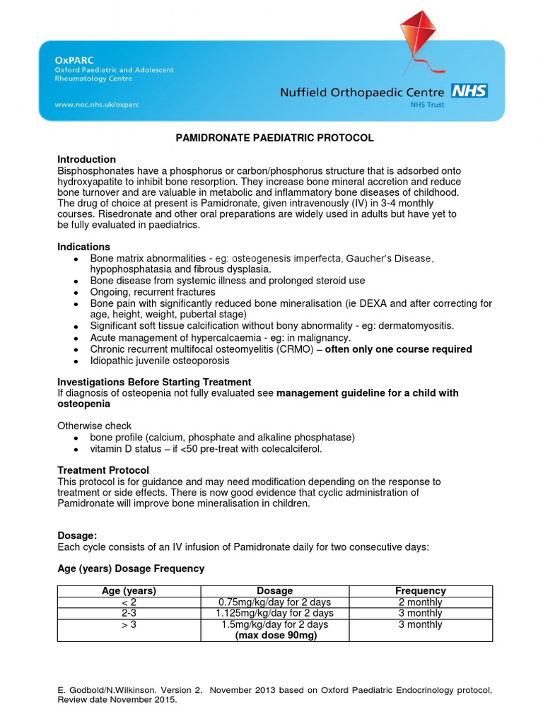 Pamidronate Paediatric Protocol: Guidelines for Intravenous ...