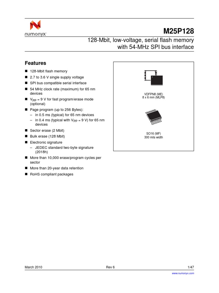 128-Mbit, Low-Voltage, Serial Flash Memory With 54-Mhz Spi Bus Interface | PDF | Input/Output ...
