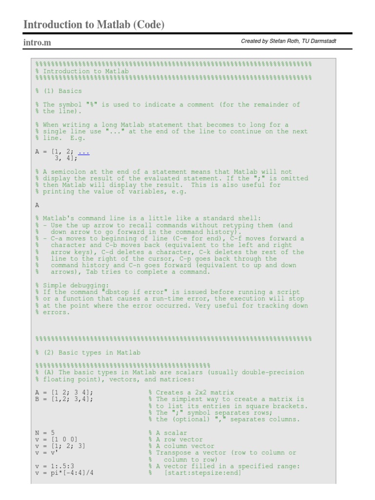 Matlabtutorial1 PDF | PDF | Matrix (Mathematics) | Eigenvalues And Eigenvectors