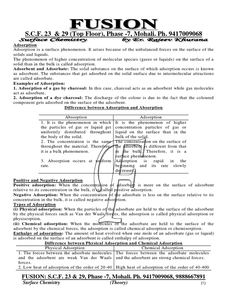 Surface Chemistry PDF | PDF | Adsorption | Emulsion