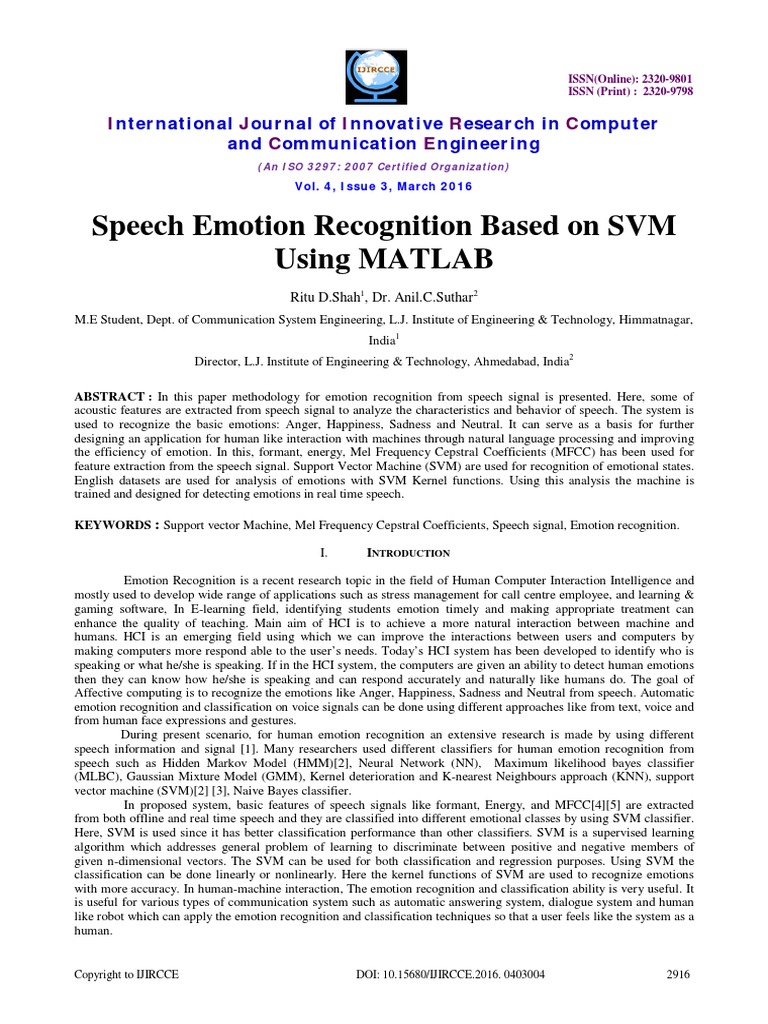 Speech Emotion Recognition Based On SVM Using Matlab PDF | PDF | Support Vector Machine ...