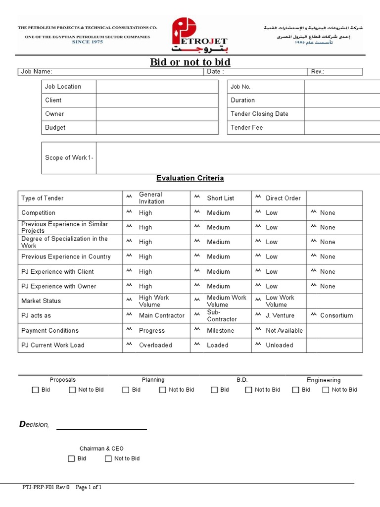 Bid Decision Evaluation Checklist | PDF