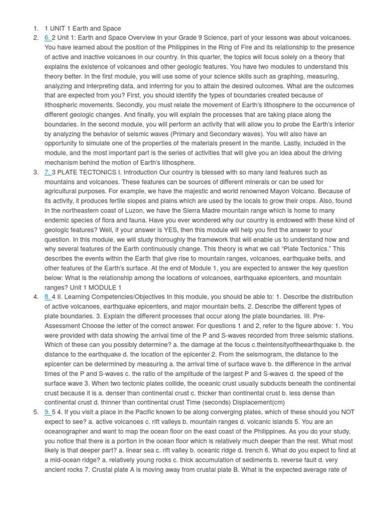 1 UNIT 1 Earth and Space | PDF | Plate Tectonics | Mantle (Geology)