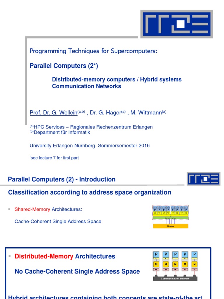 Programming Techniques For Supercomputers An Overview Of Parallel Computers Distributed Memory