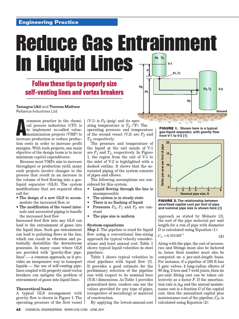 Reduce Gas Entrainment in Liquid Lines | PDF | Pipe (Fluid Conveyance ...