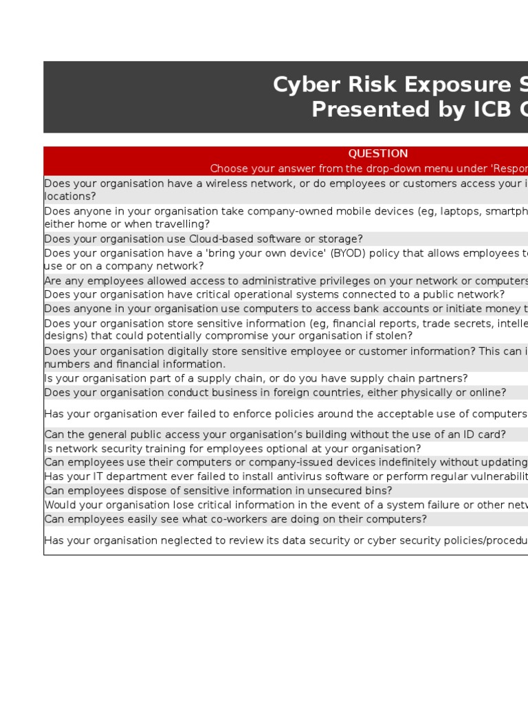 Cyber Risk Exposure Excel Scorecard | PDF | Computer Security | Security