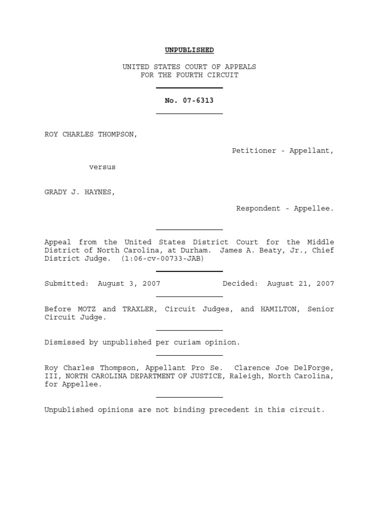 Thompson v. Haynes, 4th Cir. (2007) | PDF