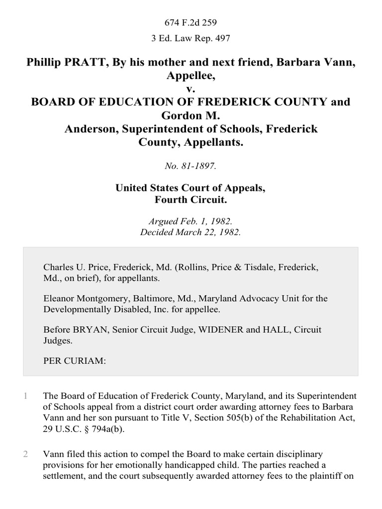 Phillip Pratt, by His Mother and Next Friend, Barbara Vann v. Board of ...