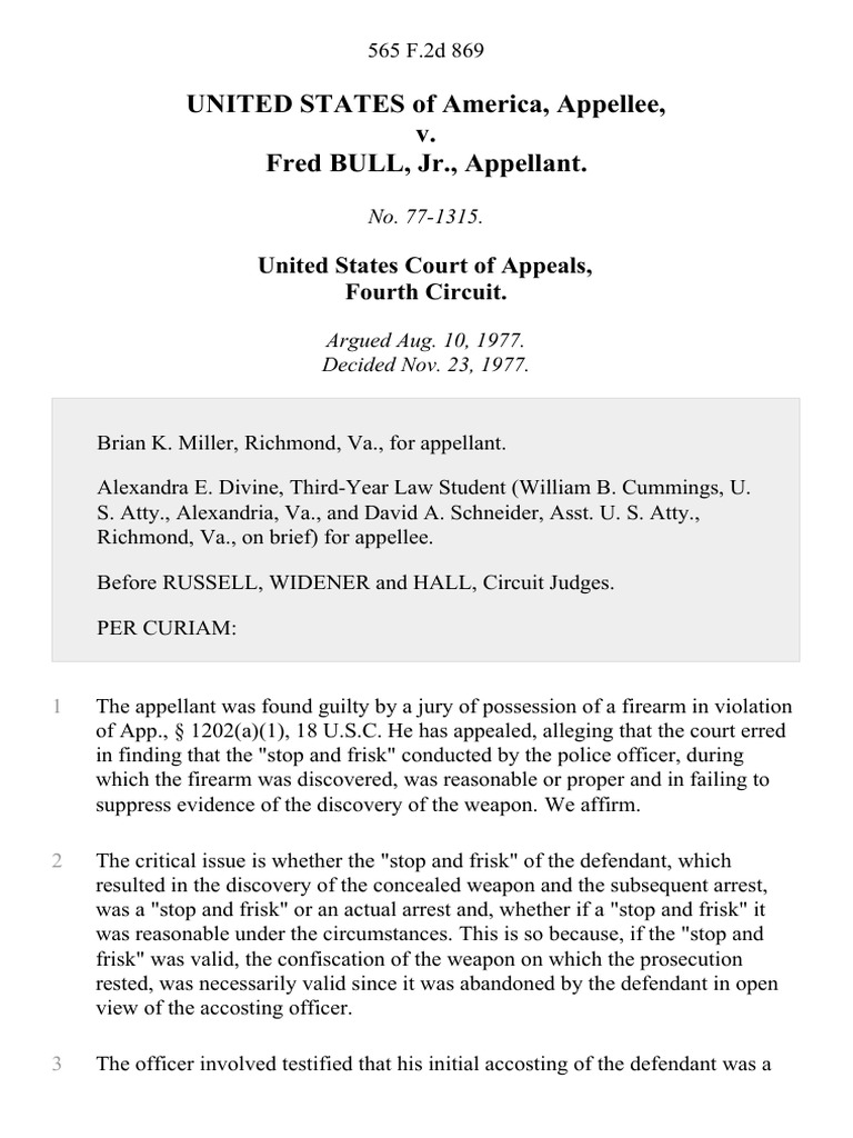 United States v. Fred Bull, JR., 565 F.2d 869, 4th Cir. (1977) | PDF ...