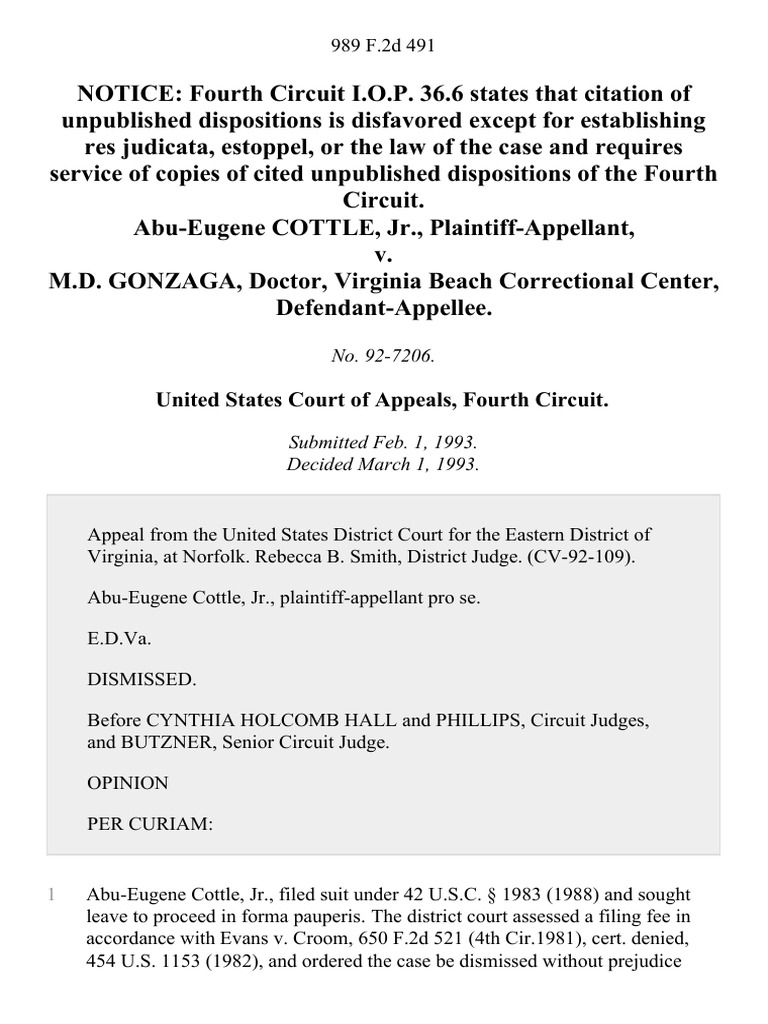 Abu-Eugene Cottle, Jr. v. M.D. Gonzaga, Doctor, Virginia Beach ...