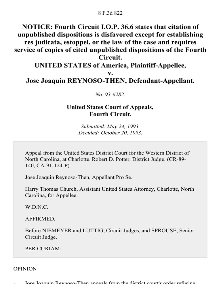 United States v. Jose Joaquin Reynoso-Then, 8 F.3d 822, 4th Cir. (1993 ...