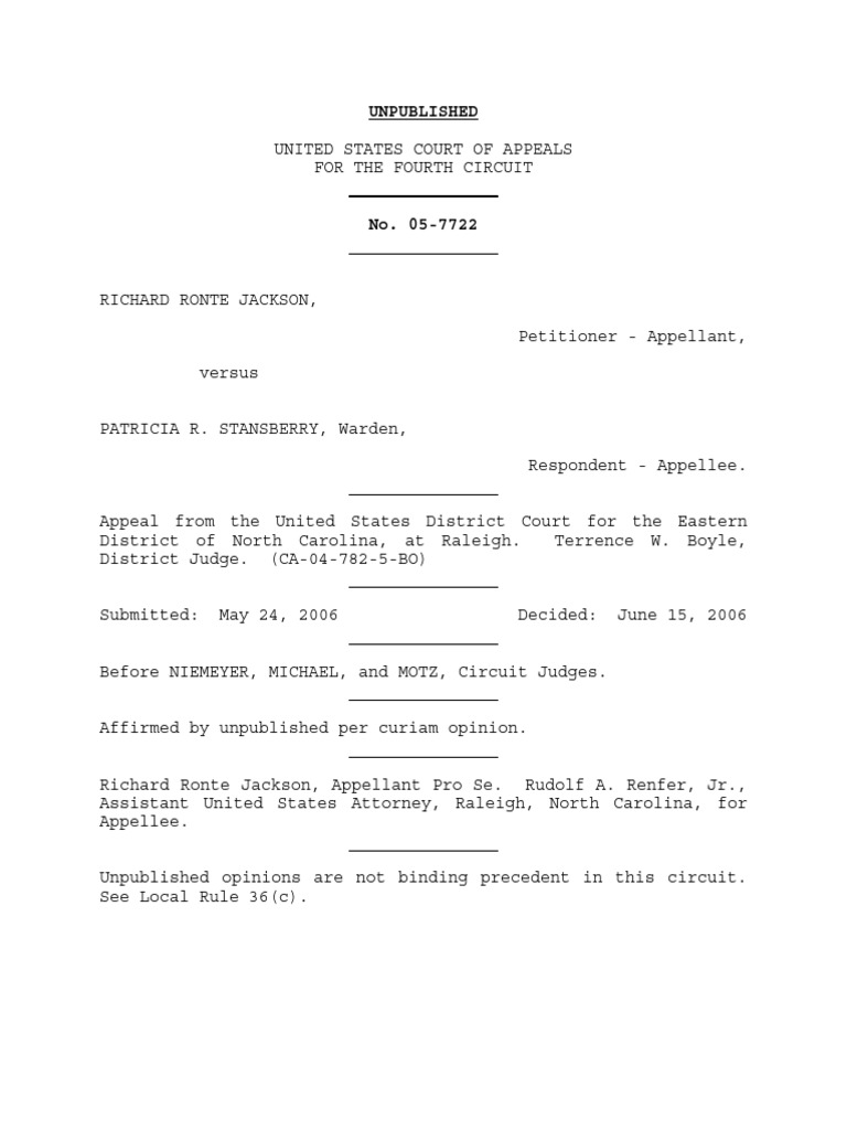 Jackson v. Stansberry, 4th Cir. (2006) | PDF | Politics | Social Science