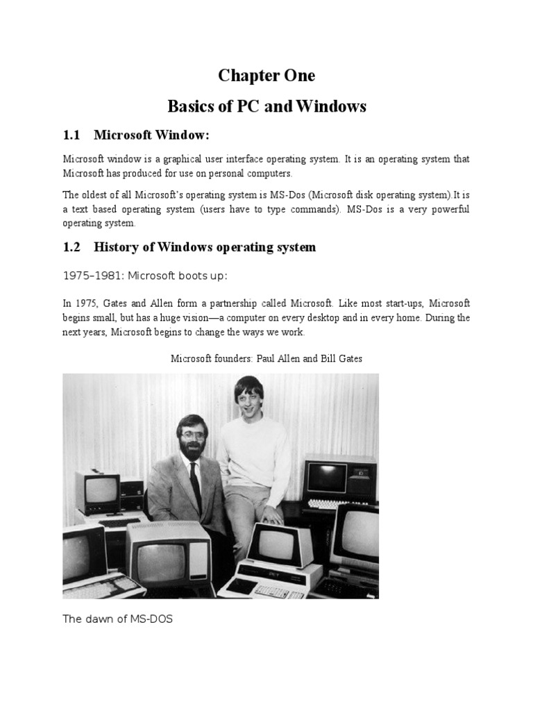 Chapter One Basics of PC and Windows: 1.1 Microsoft Window | PDF ...