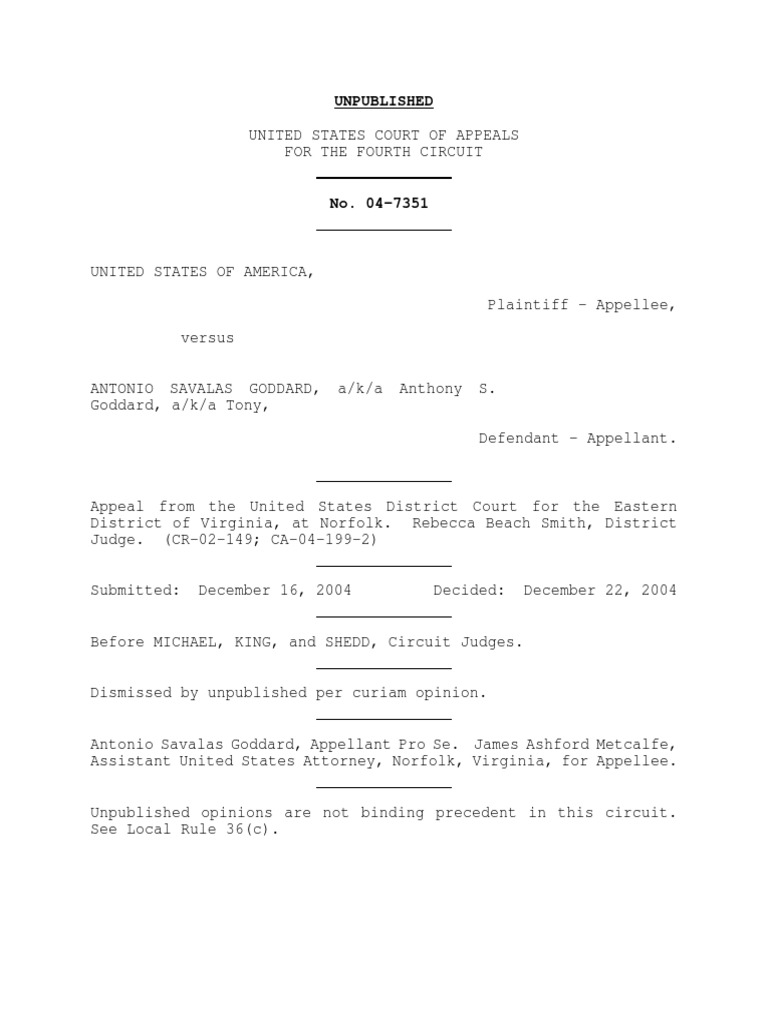 United States v. Goddard, 4th Cir. (2004) | PDF
