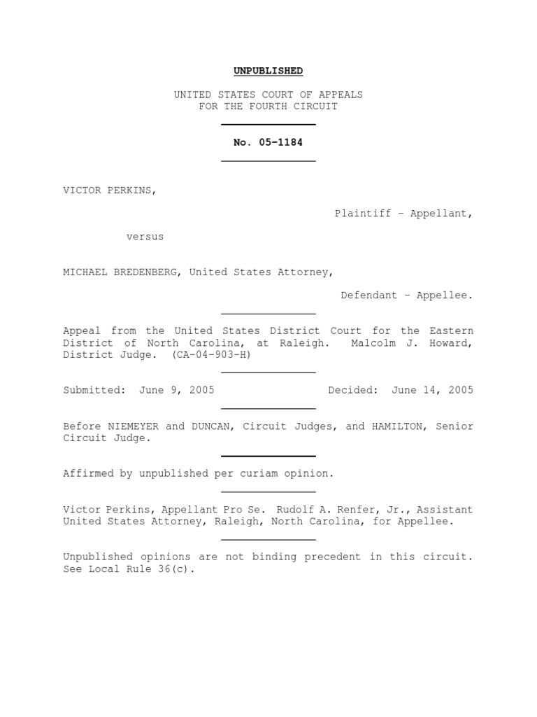 Perkins v. Bredenberg, 4th Cir. (2005) | PDF