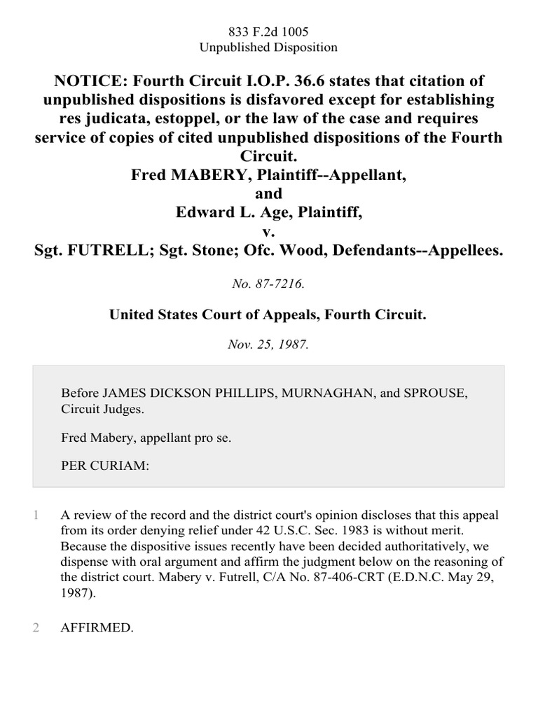 Fred Mabery, and Edward L. Age v. Sgt. Futrell Sgt. Stone Ofc. Wood ...