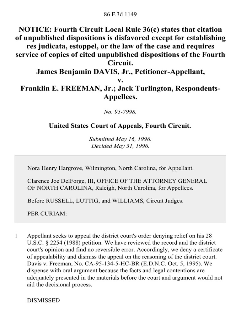 James Benjamin Davis, Jr. v. Franklin E. Freeman, Jr. Jack Turlington ...