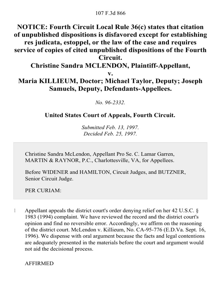 Christine Sandra McLendon v. Maria Killieum, Doctor Michael Taylor ...