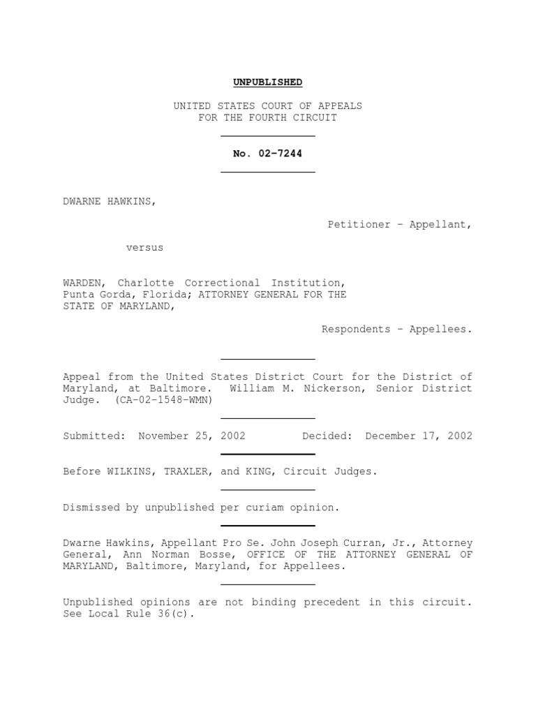 Hawkins v. Warden, 4th Cir. (2002) | PDF | Politics | Social Science
