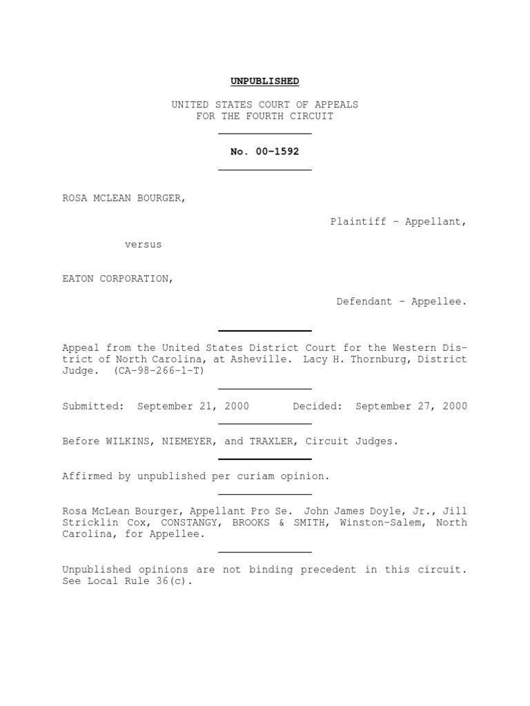 Bourger v. Eaton Corporation, 4th Cir. (2000) | PDF