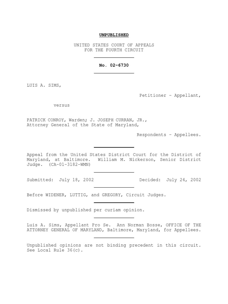 Sims v. Conroy, 4th Cir. (2002) | PDF