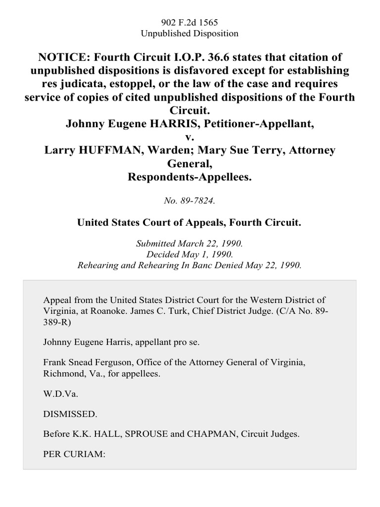 Johnny Eugene Harris v. Larry Huffman, Warden Mary Sue Terry, Attorney ...