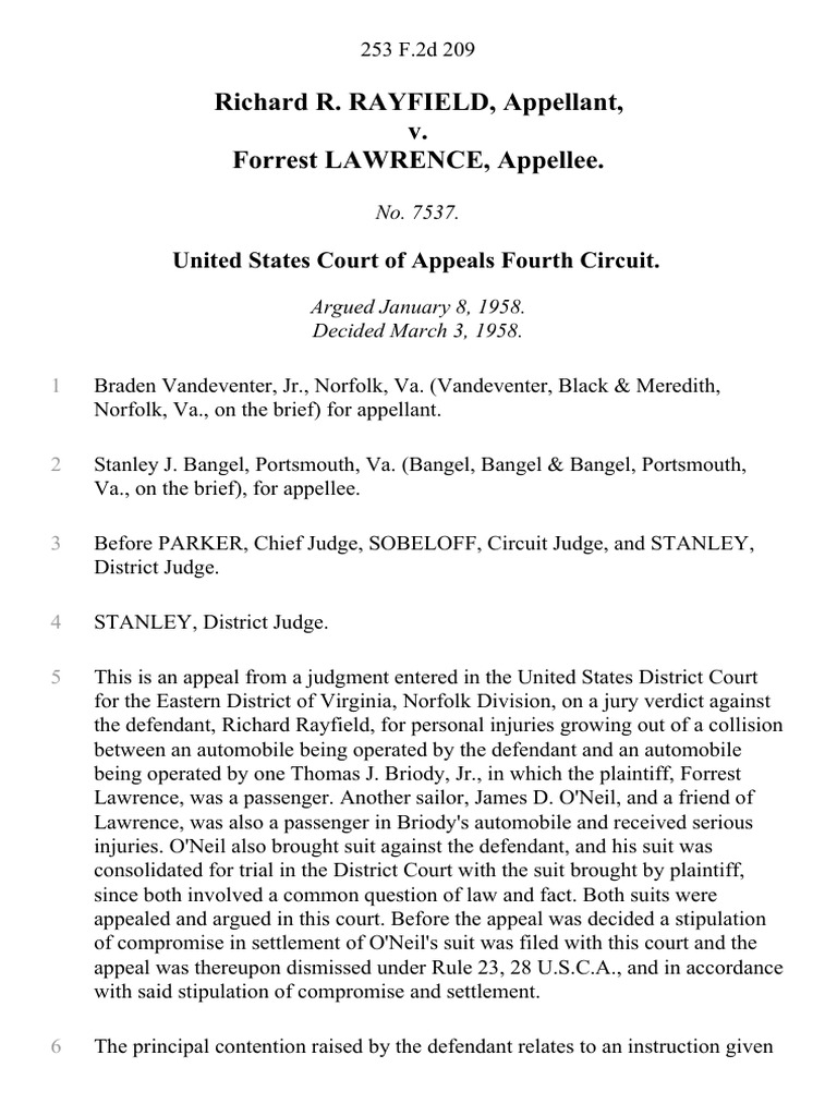 Richard R. Rayfield v. Forrest Lawrence, 253 F.2d 209, 4th Cir. (1958 ...
