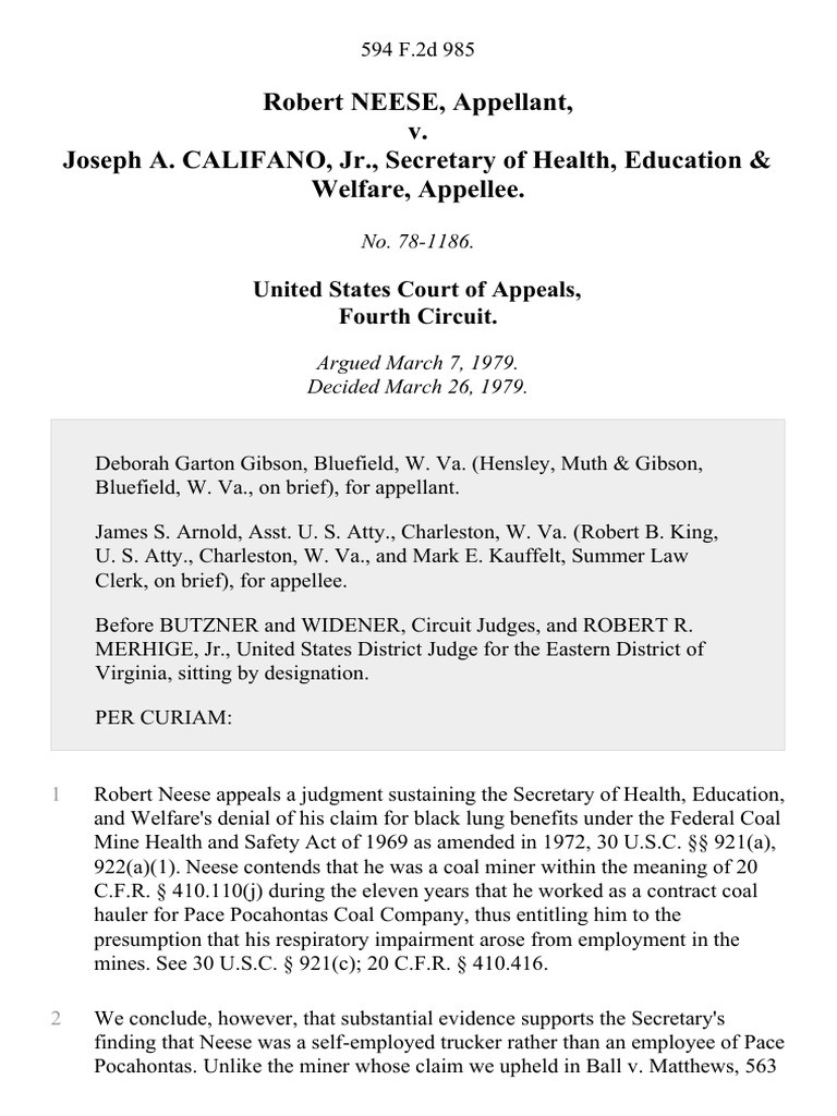 Robert Neese v. Joseph A. Califano, JR., Secretary of Health, Education ...